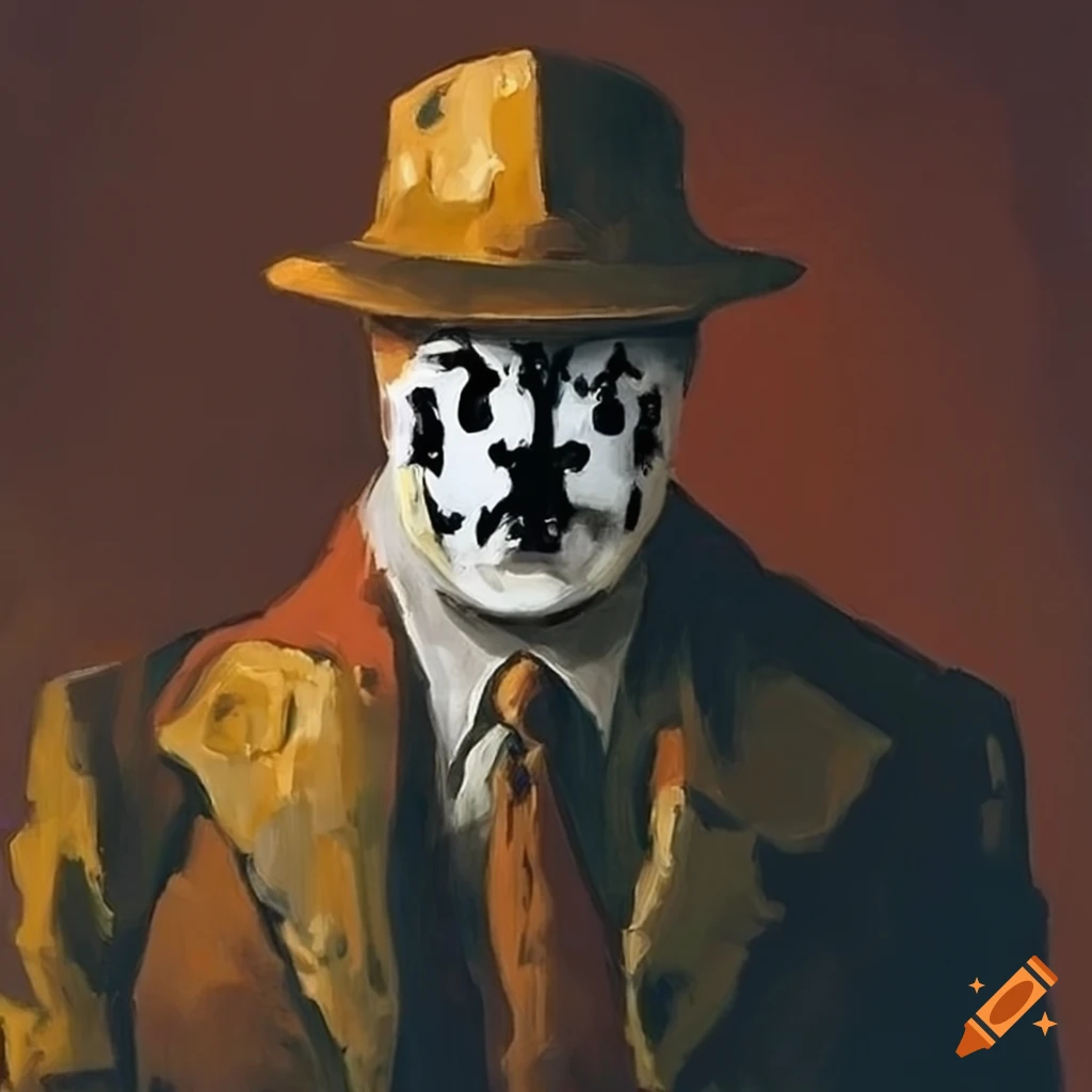 Rorschach from watchmen depicted in haunting oil painting on Craiyon