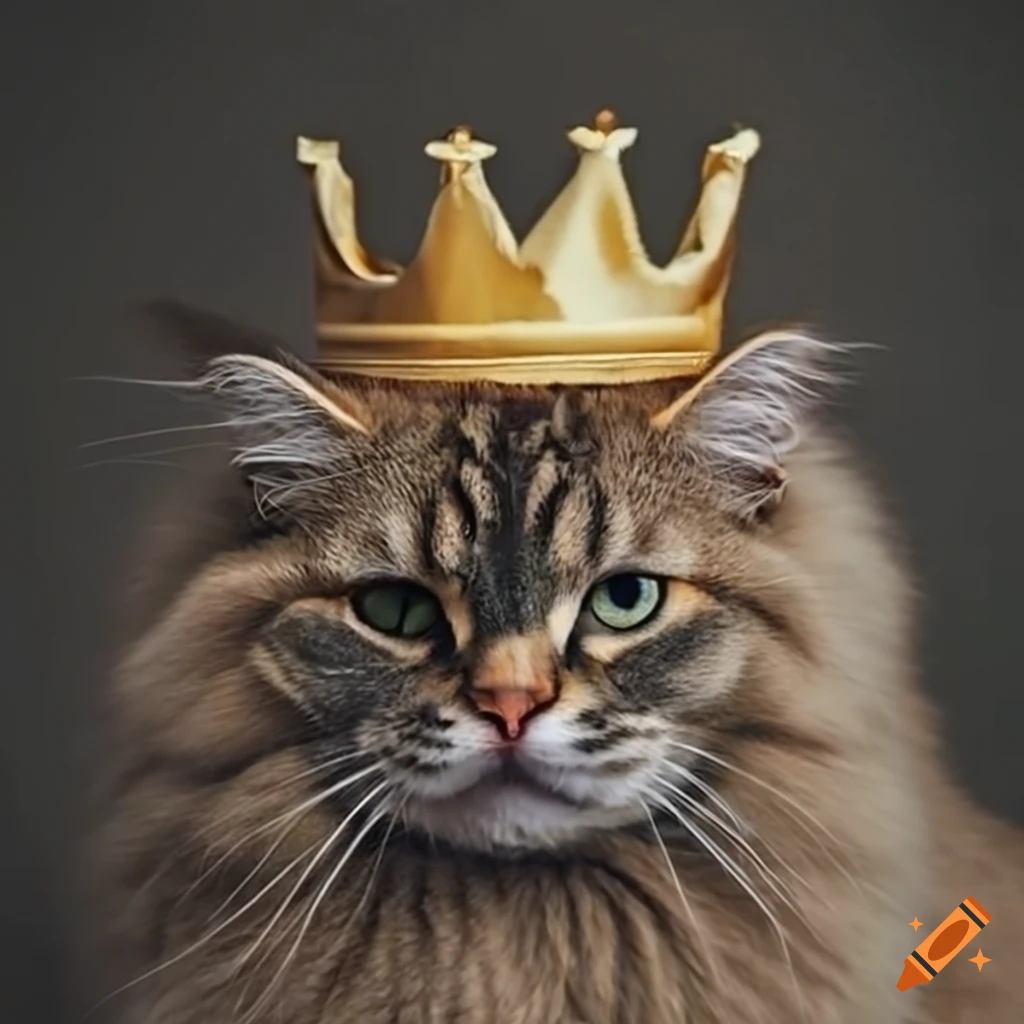 Fluffy cat wearing a crown on Craiyon