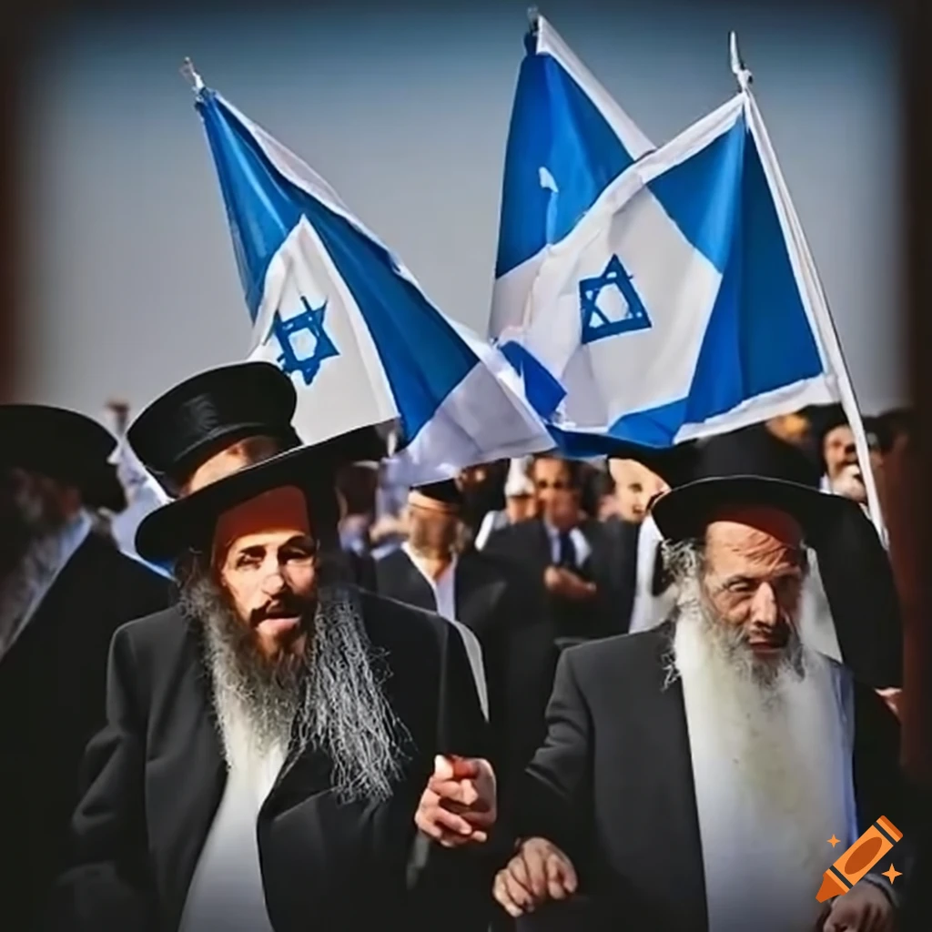 Israeli rabbis celebrating with flags on Craiyon