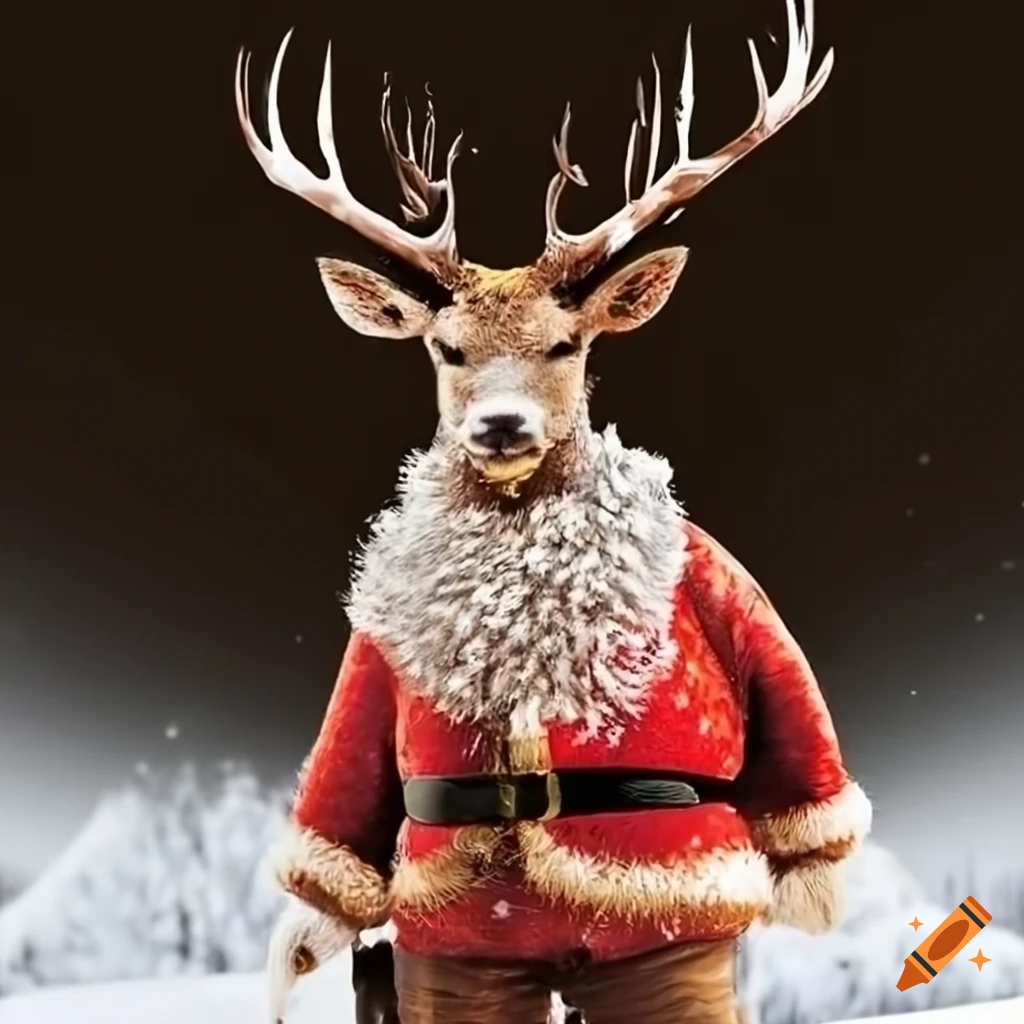 Jagermeister stag with santa in the snow on Craiyon