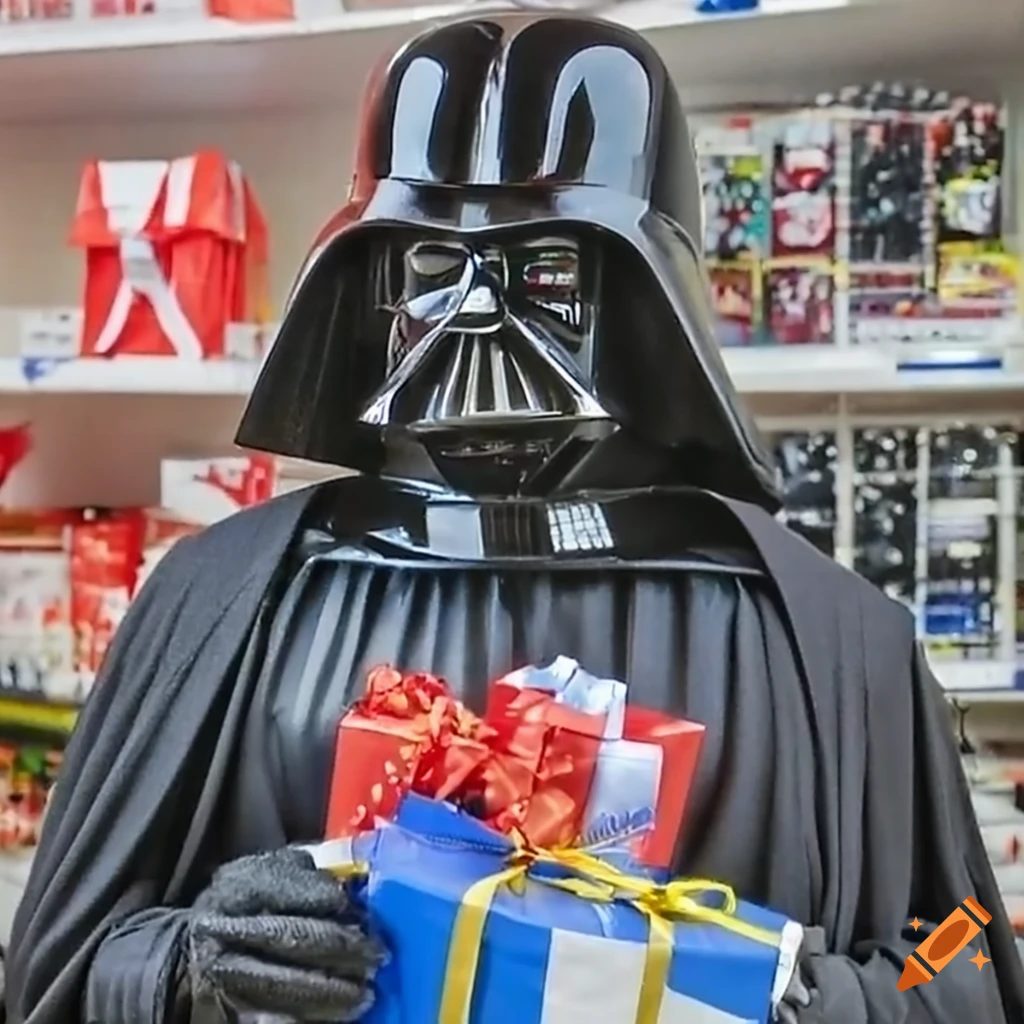 Person in costume holding a gift box in a store under surveillance ...