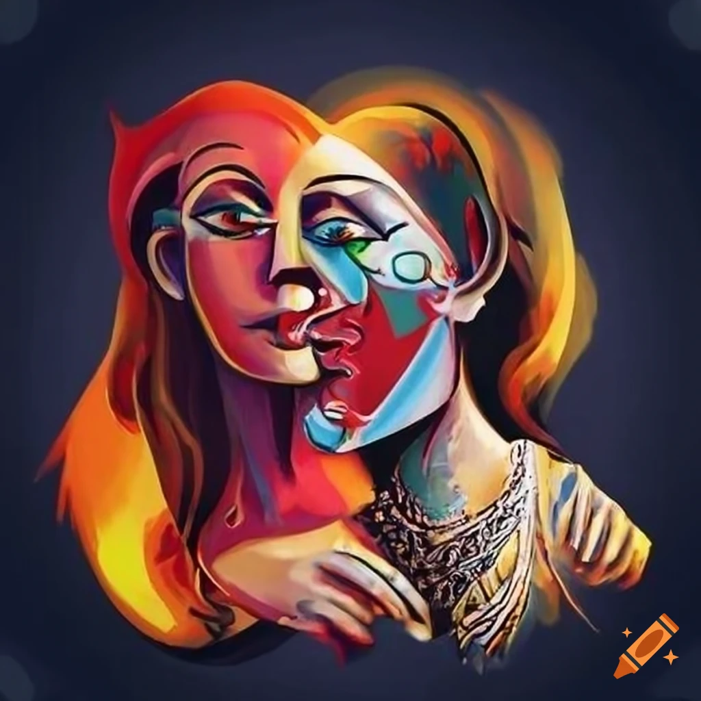 Two hearts on fire in picasso style art on Craiyon