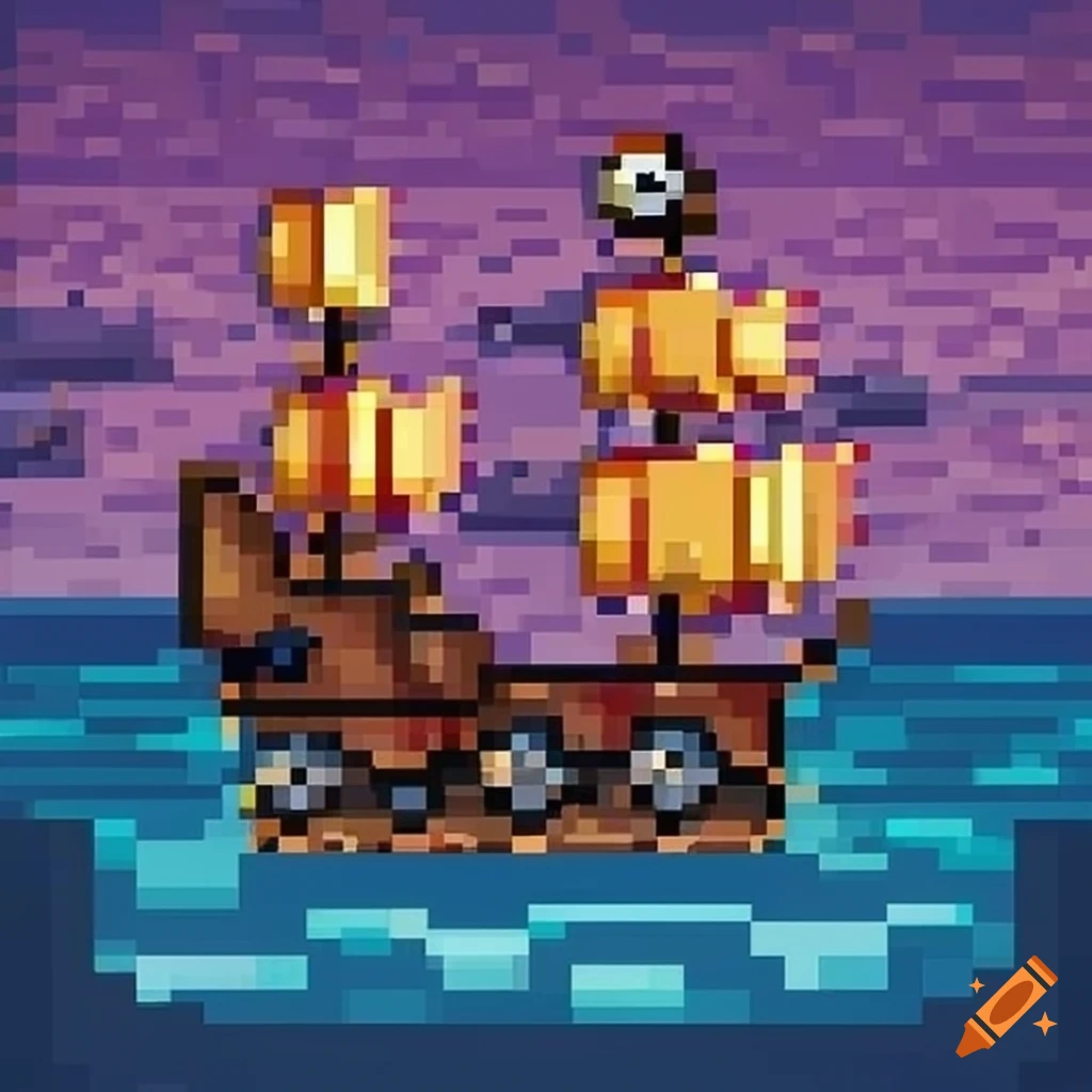 8bit pixel pirate ship sailing the sea on Craiyon