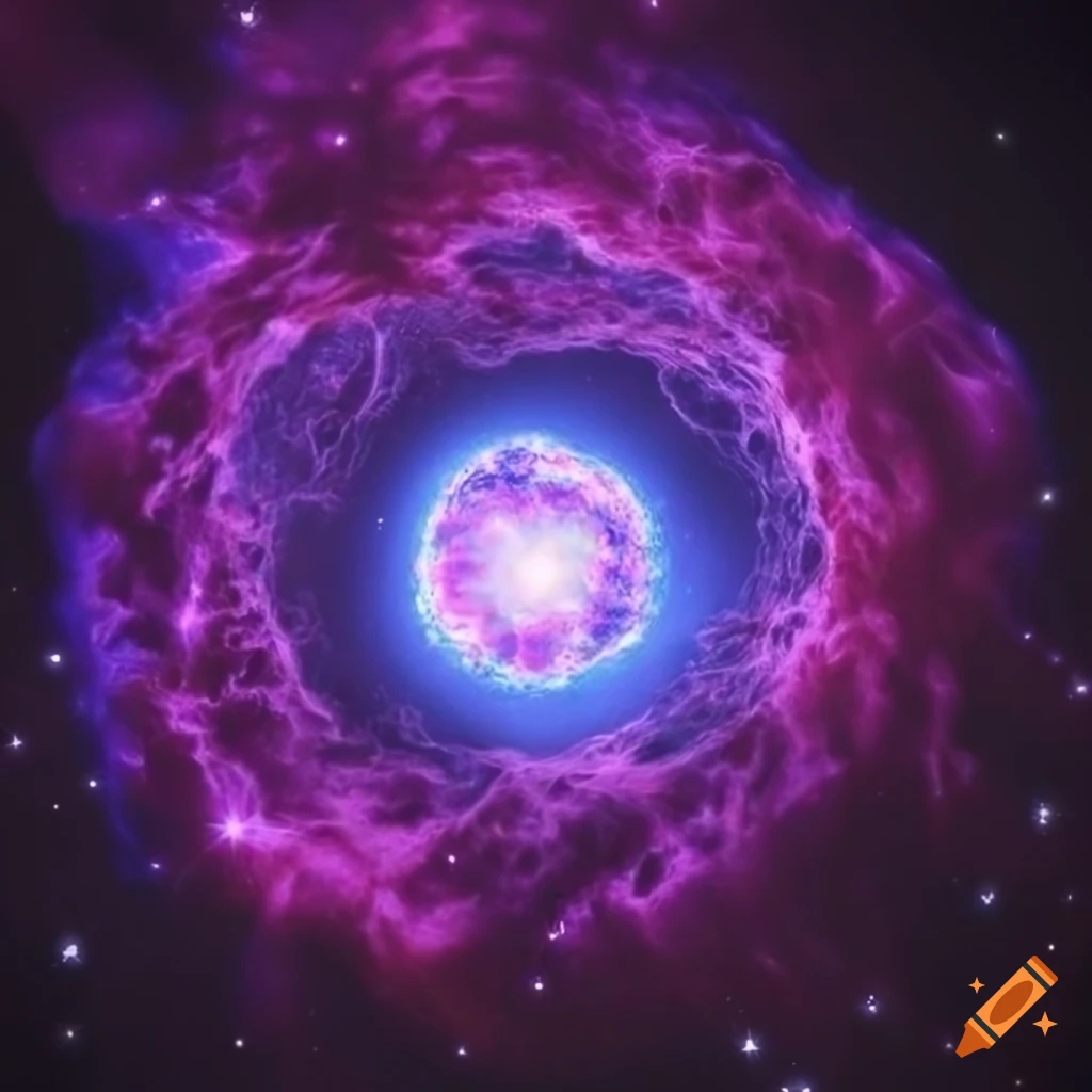 Detailed photograph of a purple bright circular supernova on Craiyon