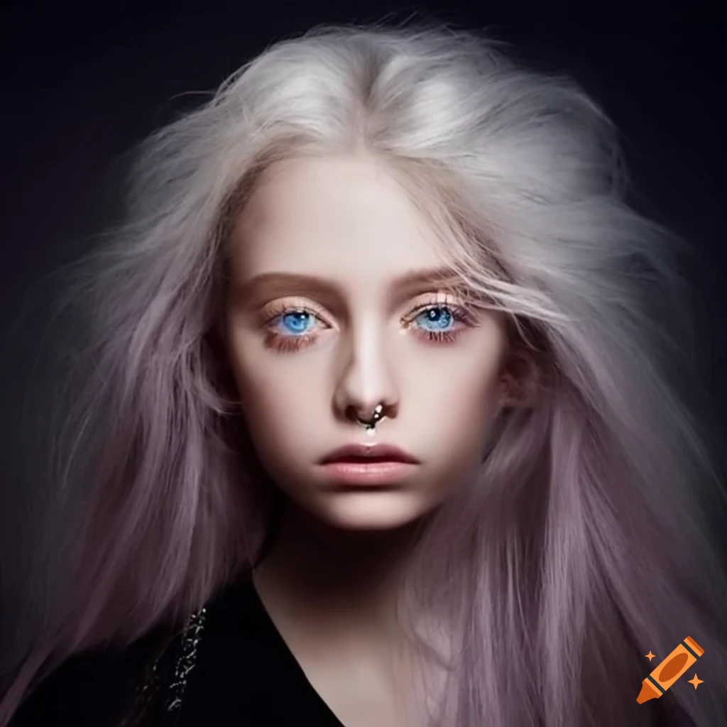 Stunning girl with platinum hair and blue eyes on Craiyon
