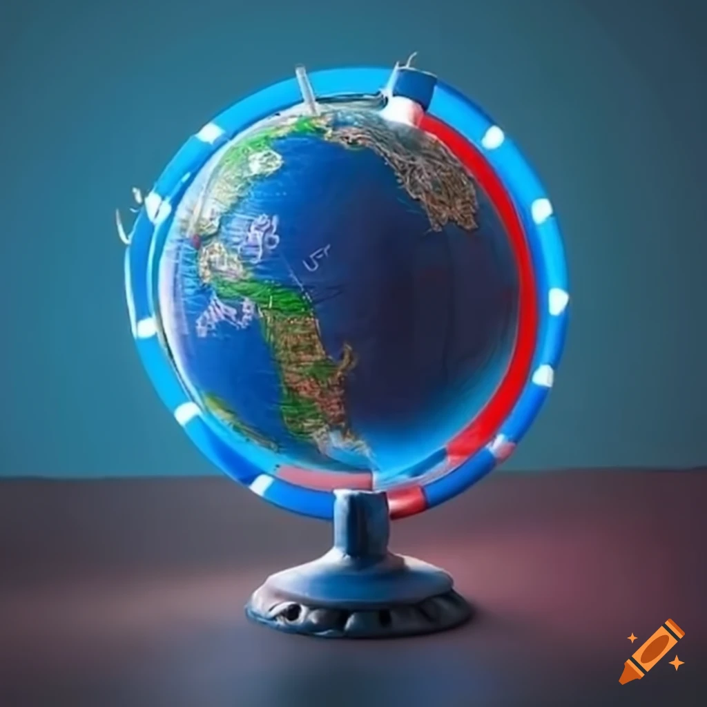 Illustration of the globe divided into two poles with a fence in the ...