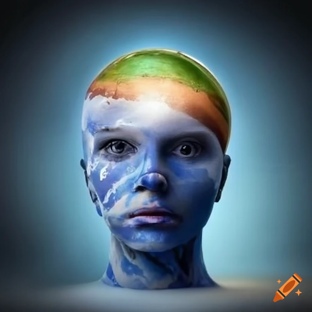 Person with a globe of earth as a head shaped into a question mark on ...