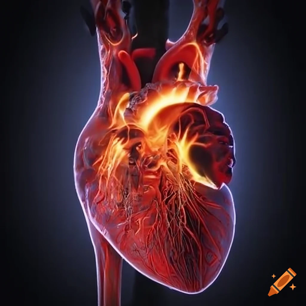 Burning heart in the anatomy of our body on Craiyon
