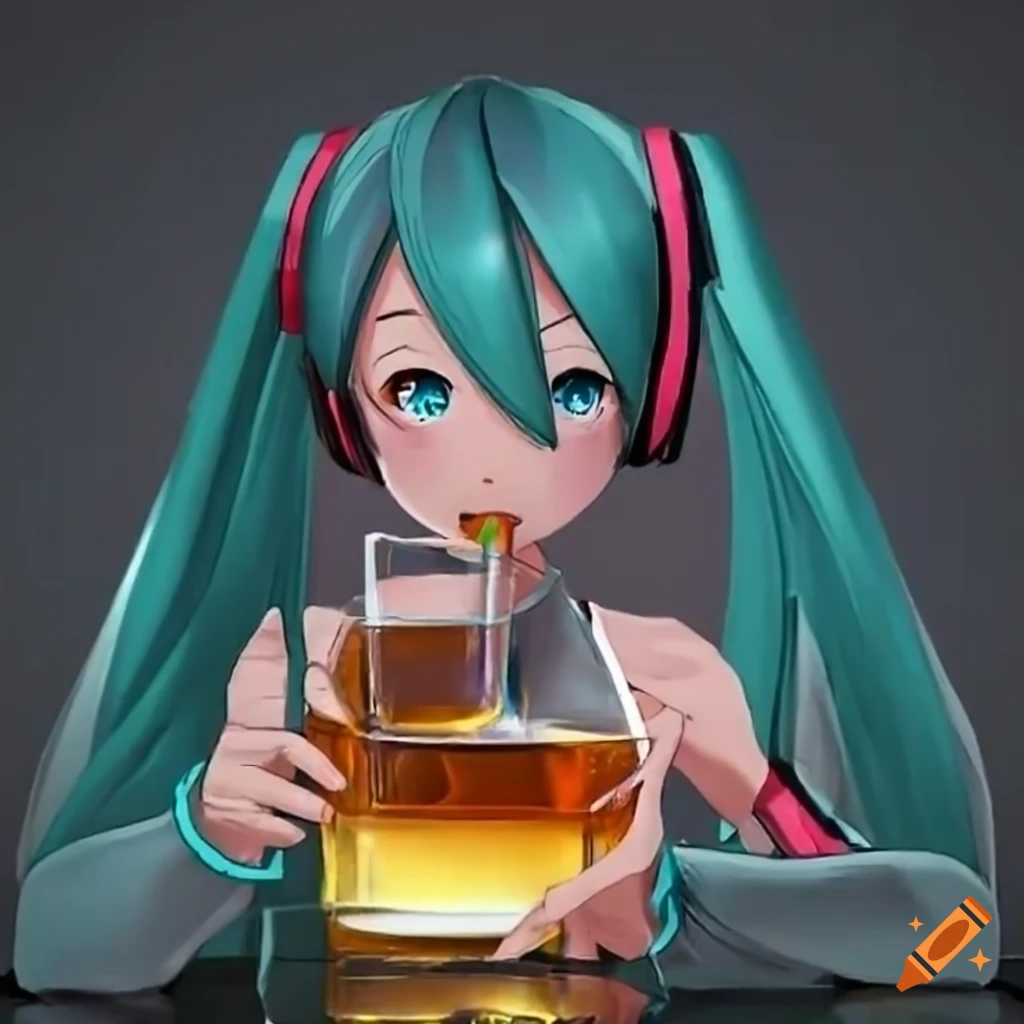 Hatsune miku with a glass in a mysterious bar on Craiyon