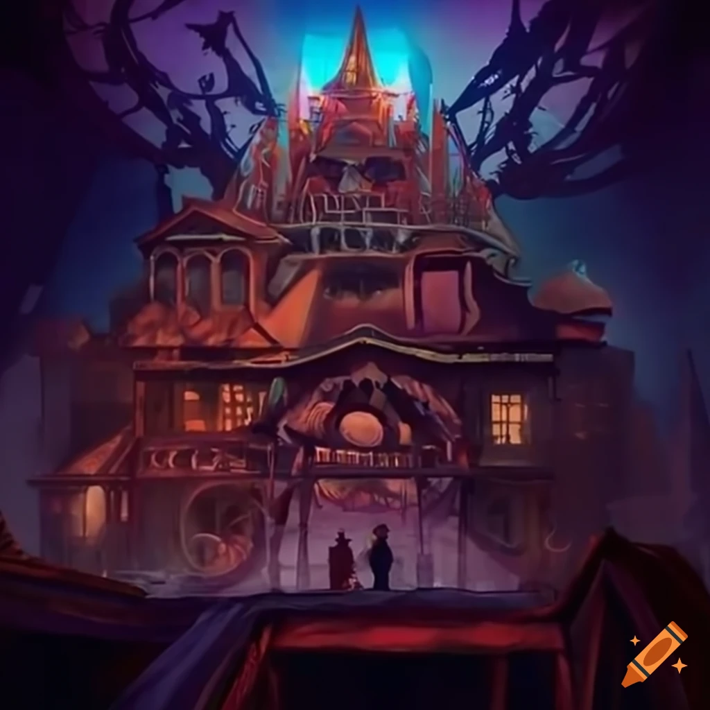 Impressive horror-themed rollercoaster in an amusement park on Craiyon