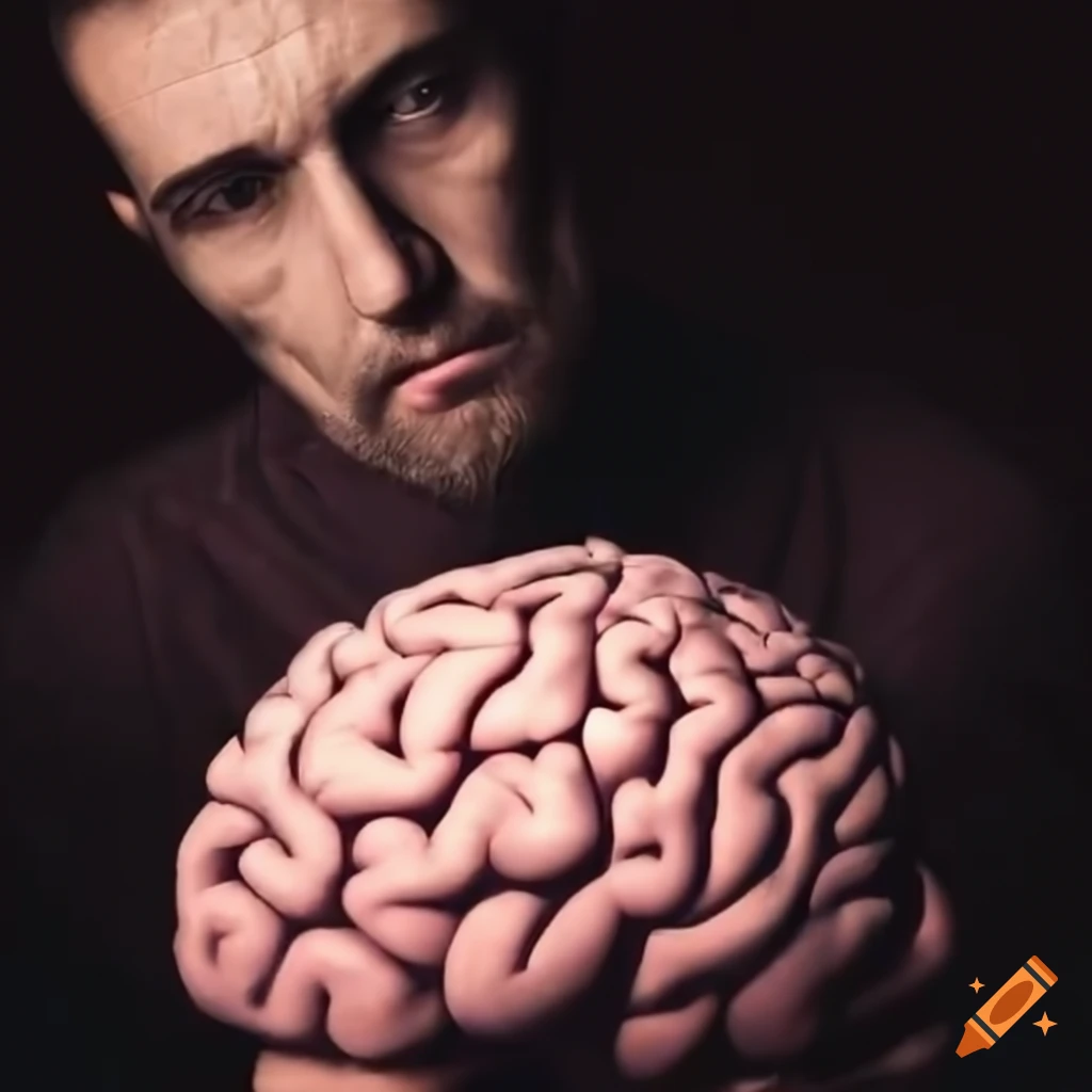 Conceptual image of a man holding a brain on Craiyon