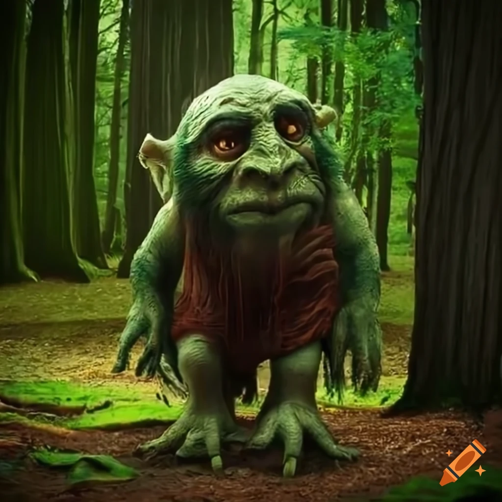 Forest with hidden trolls behind every tree on Craiyon