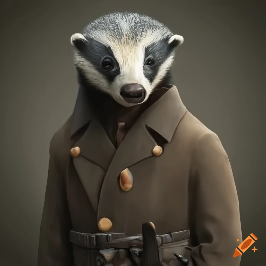 Portrait of distinguished human-badger hybrid in a sharp suit on Craiyon