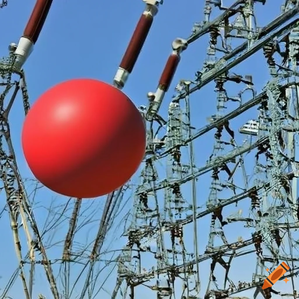 Red ball near a power substation on Craiyon