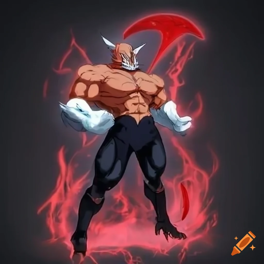 Toji fushiguro and toppo fusion in medieval armor with red scythe on ...