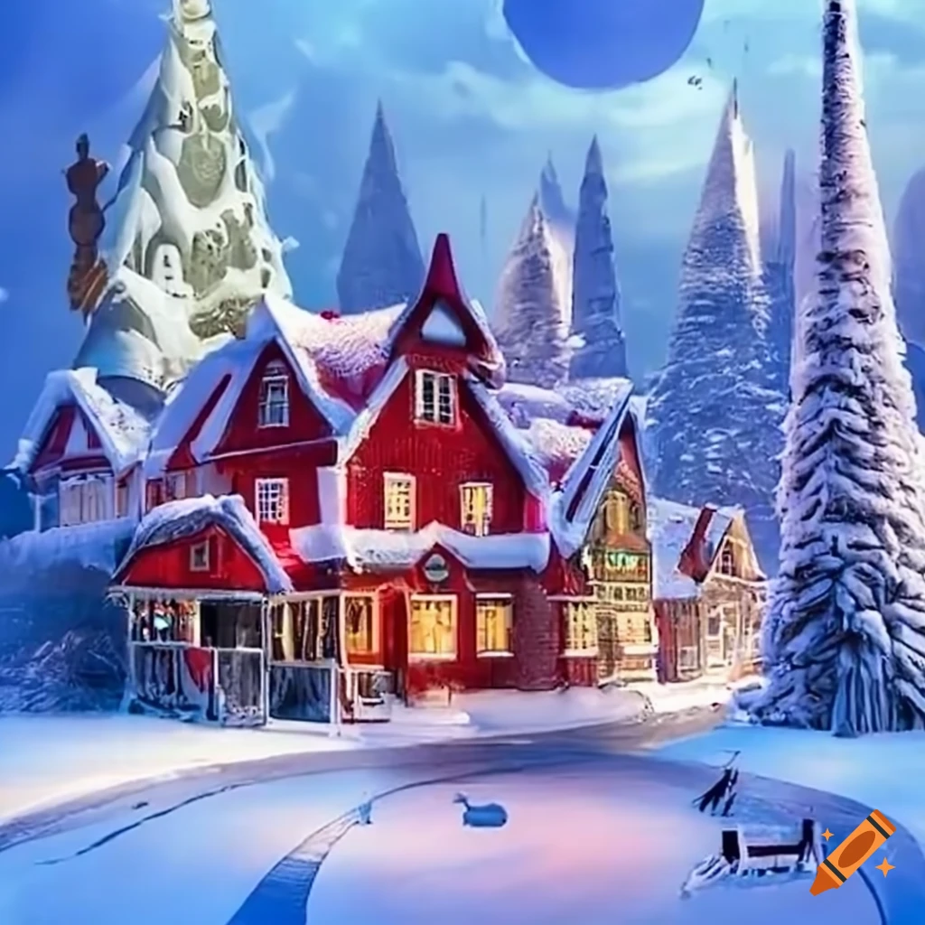 Charming north pole village scene on Craiyon