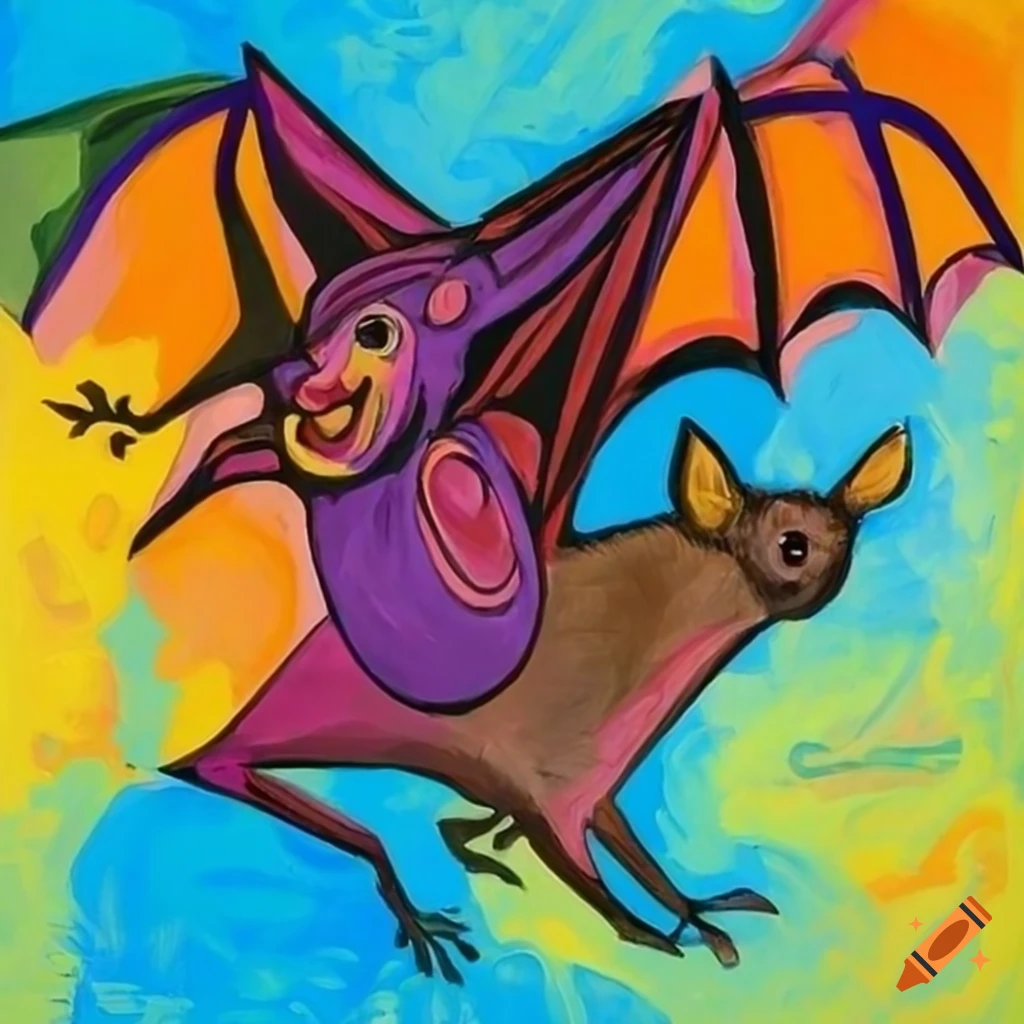 Colorful bat carrying a rat in the style of pablo picasso on Craiyon