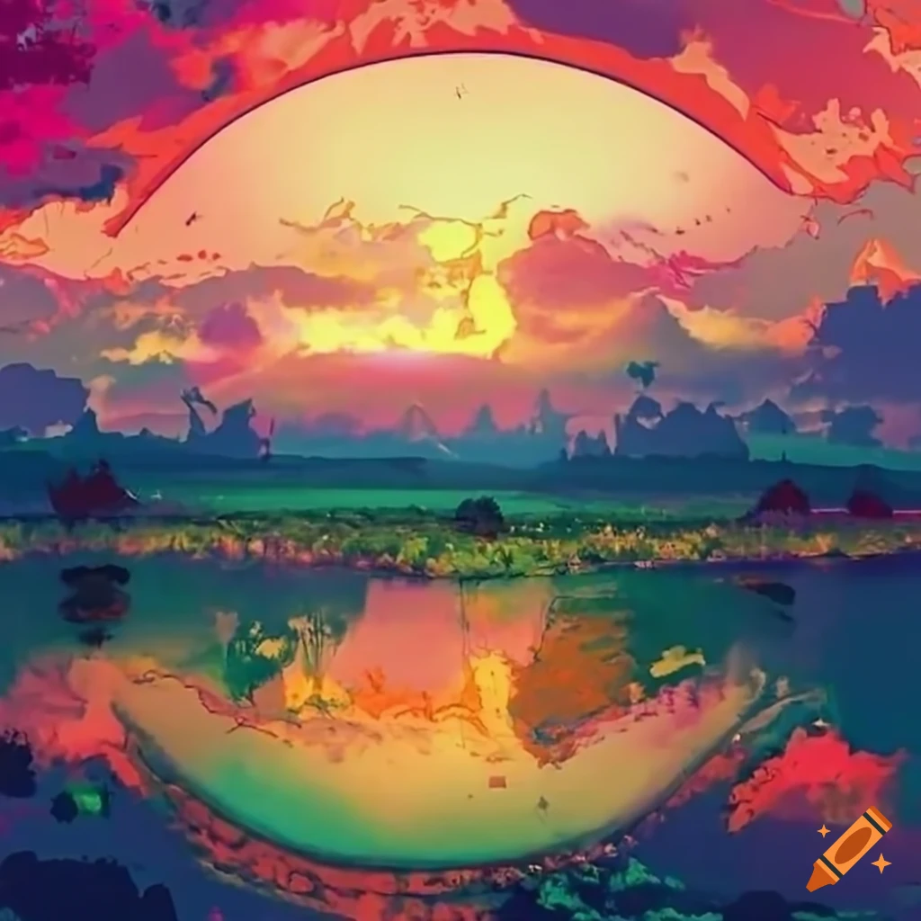 Beautiful countryside with the sun rising over the horizon on Craiyon