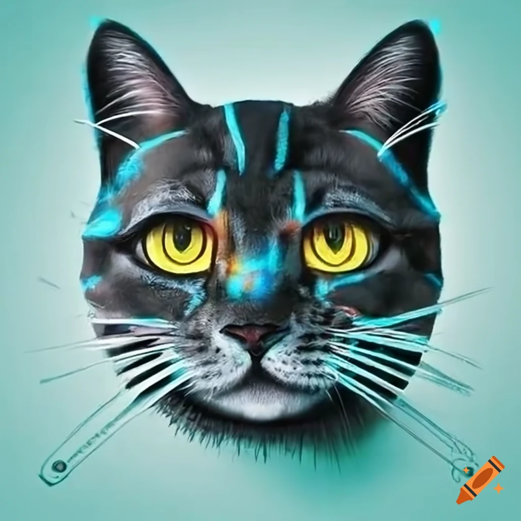 Dj cats logo with aesthetic wires in hyper realistic style on Craiyon