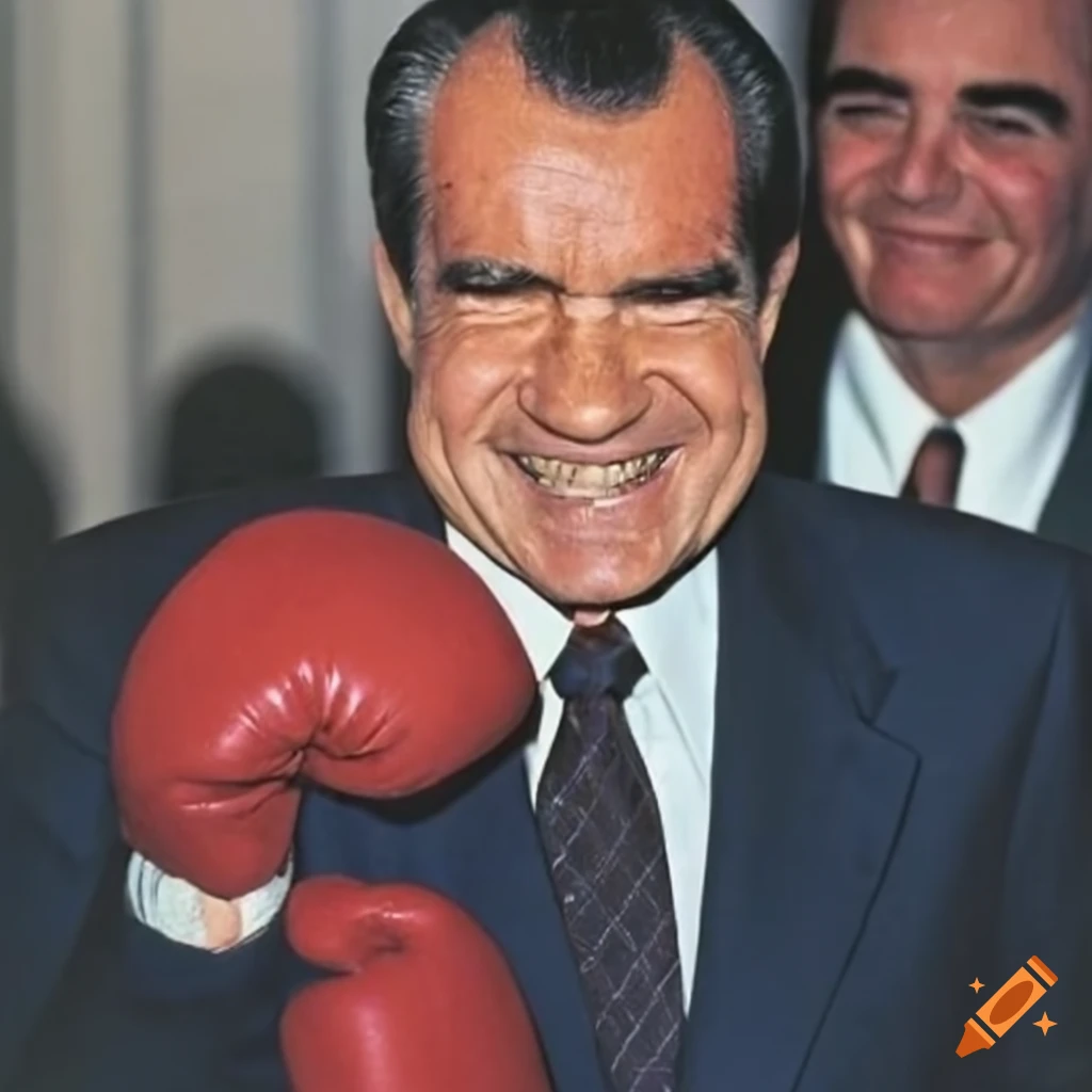 Richard nixon smiling with boxing gloves on Craiyon