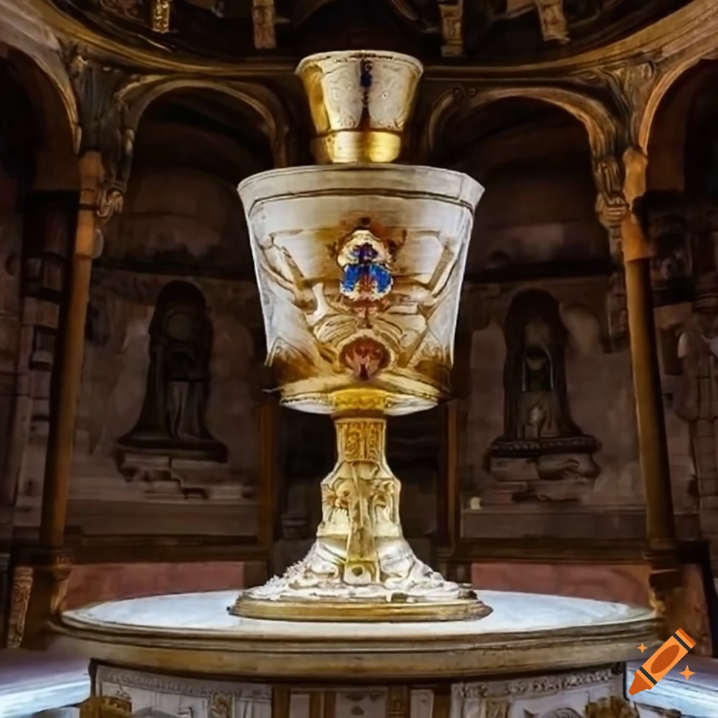The Holy Grail on a pedestal in the temple on Craiyon
