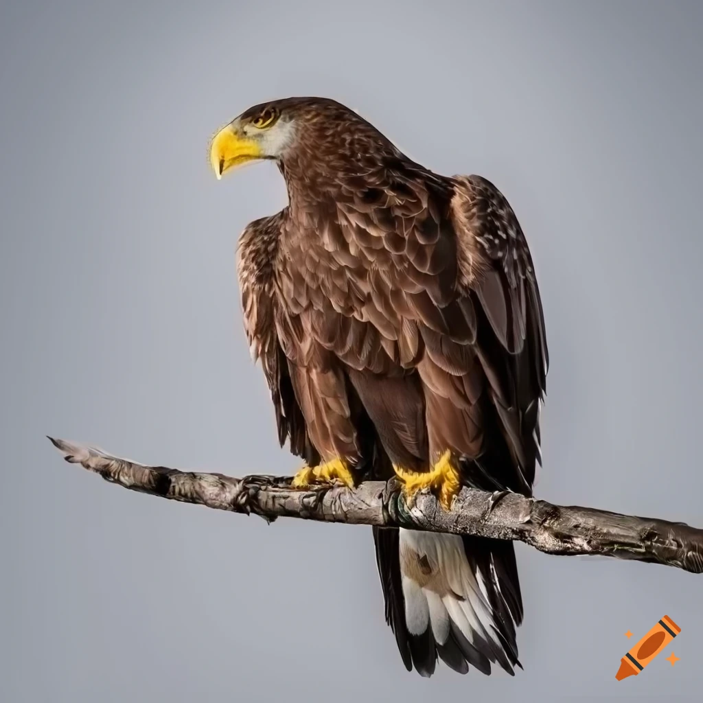 Realistic side view of an eagle on a white background on Craiyon