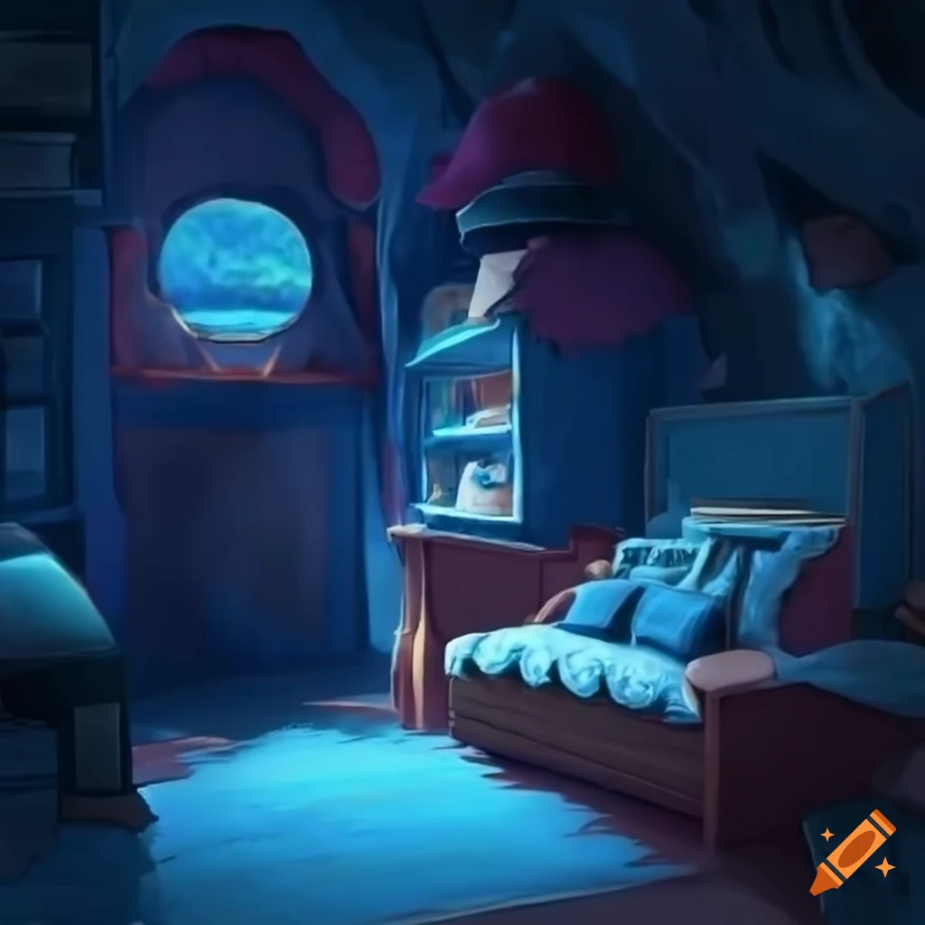 Cozy cave bedroom interior with lots of cushions and books on Craiyon