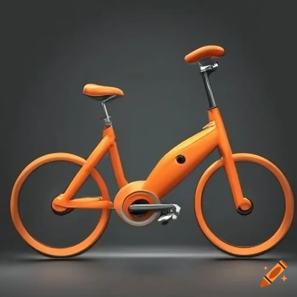 Orange bicycle with robotic arm-shaped frame on Craiyon