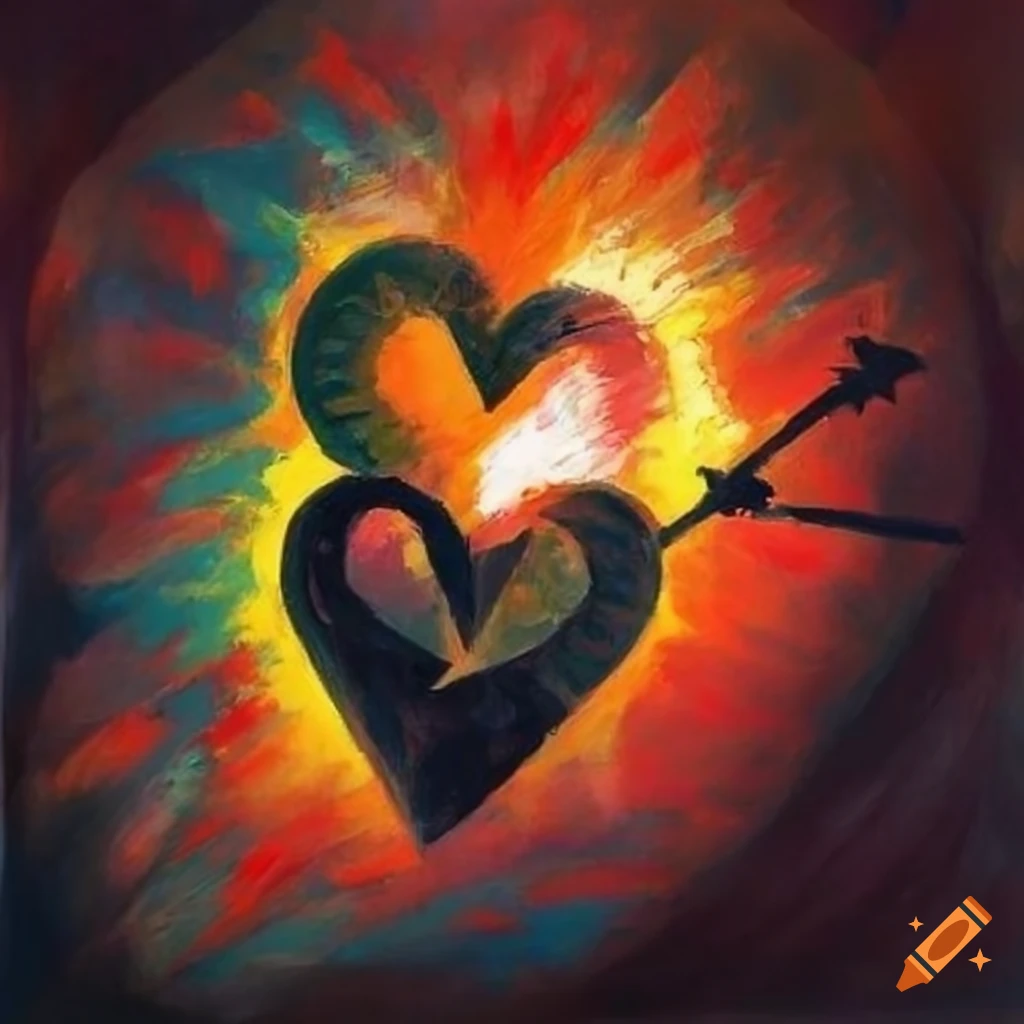 Hearts pierced by a flaming arrow in the style of Pablo Picasso on Craiyon