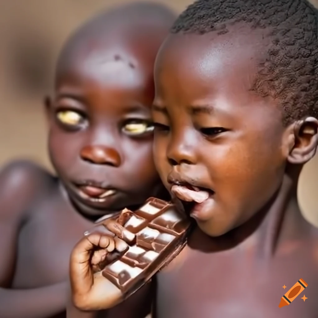 African kids enjoying chocolate on Craiyon
