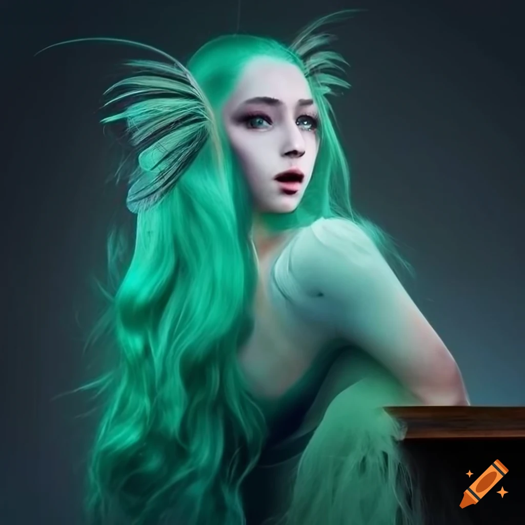 Green Hair Goddessa Woman Who Is Adored Especially For Her Beauty In A Traditional Christian