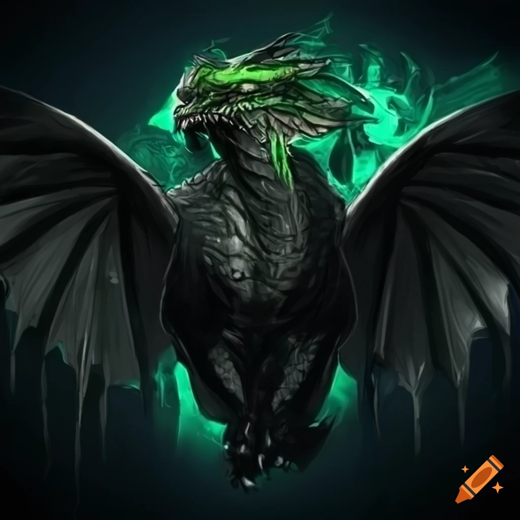Green and black venom-dripping wyvern concept design on Craiyon