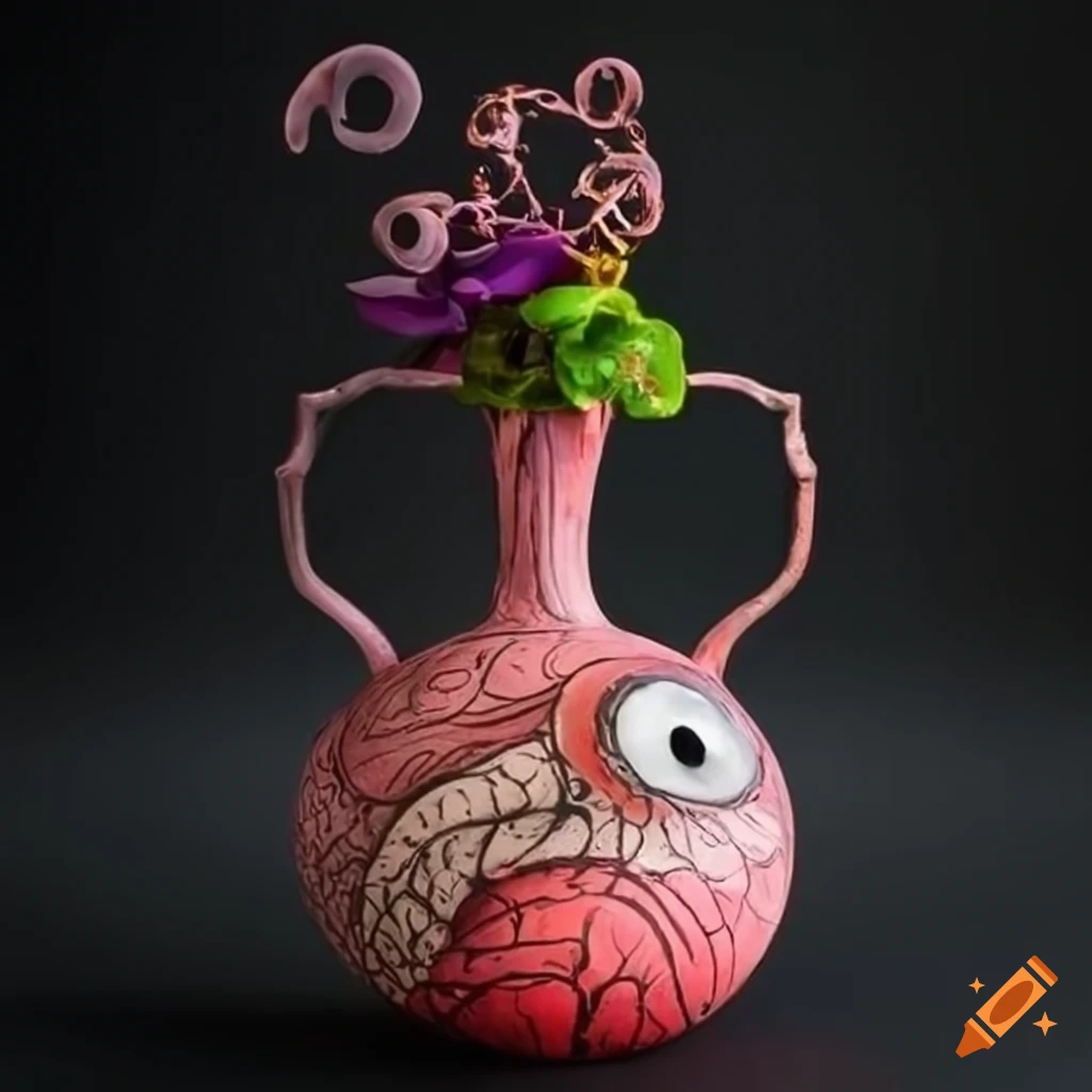 Unique vase with large handles on a table in Tim Burton style on Craiyon