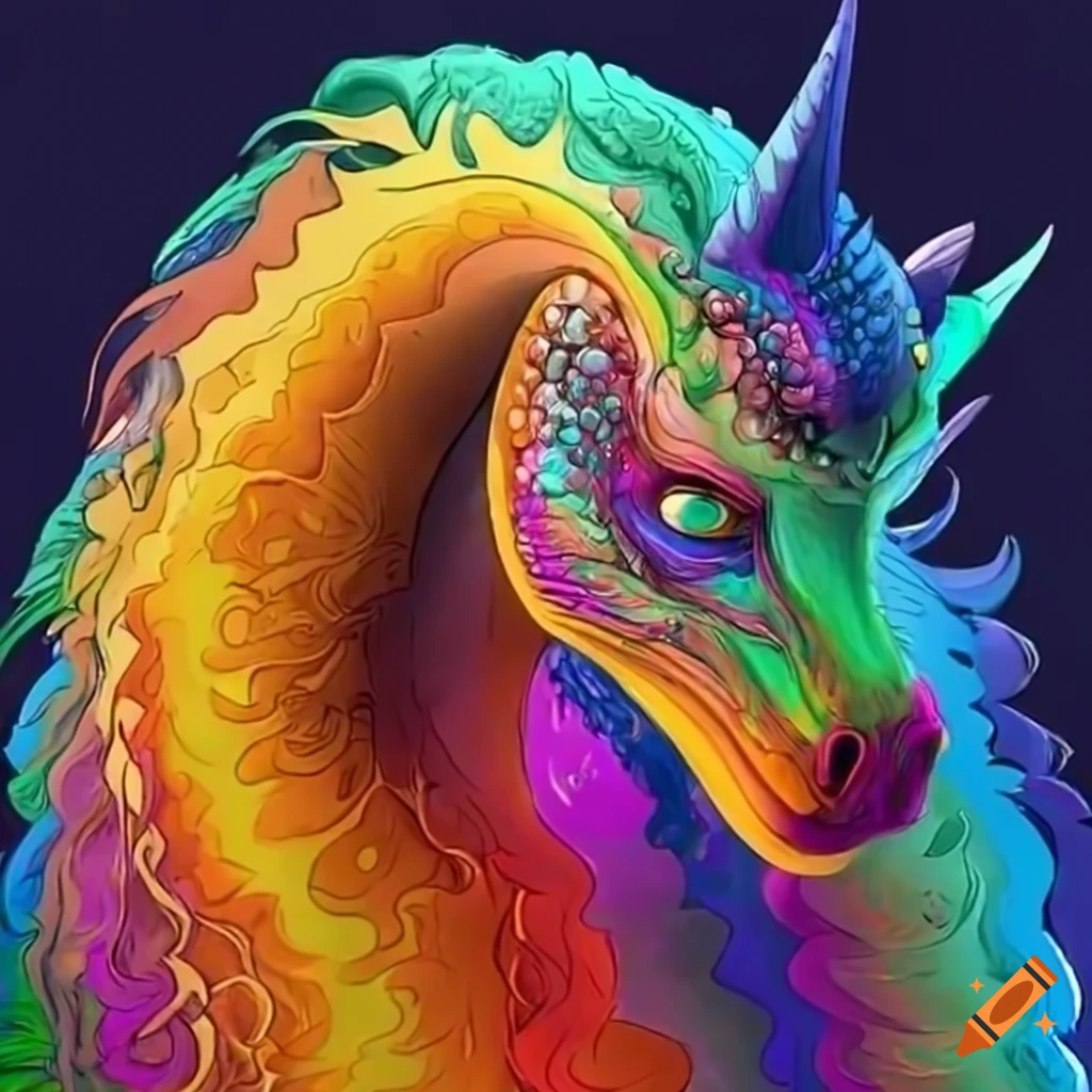 Colorful mythical creature gracefully strolling with flowing mane on ...