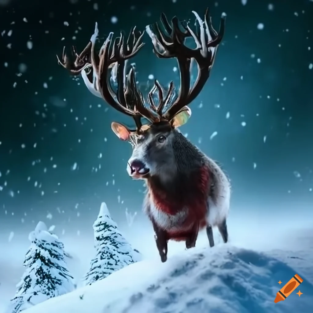 Jagermeister stag with santa in the snow on Craiyon