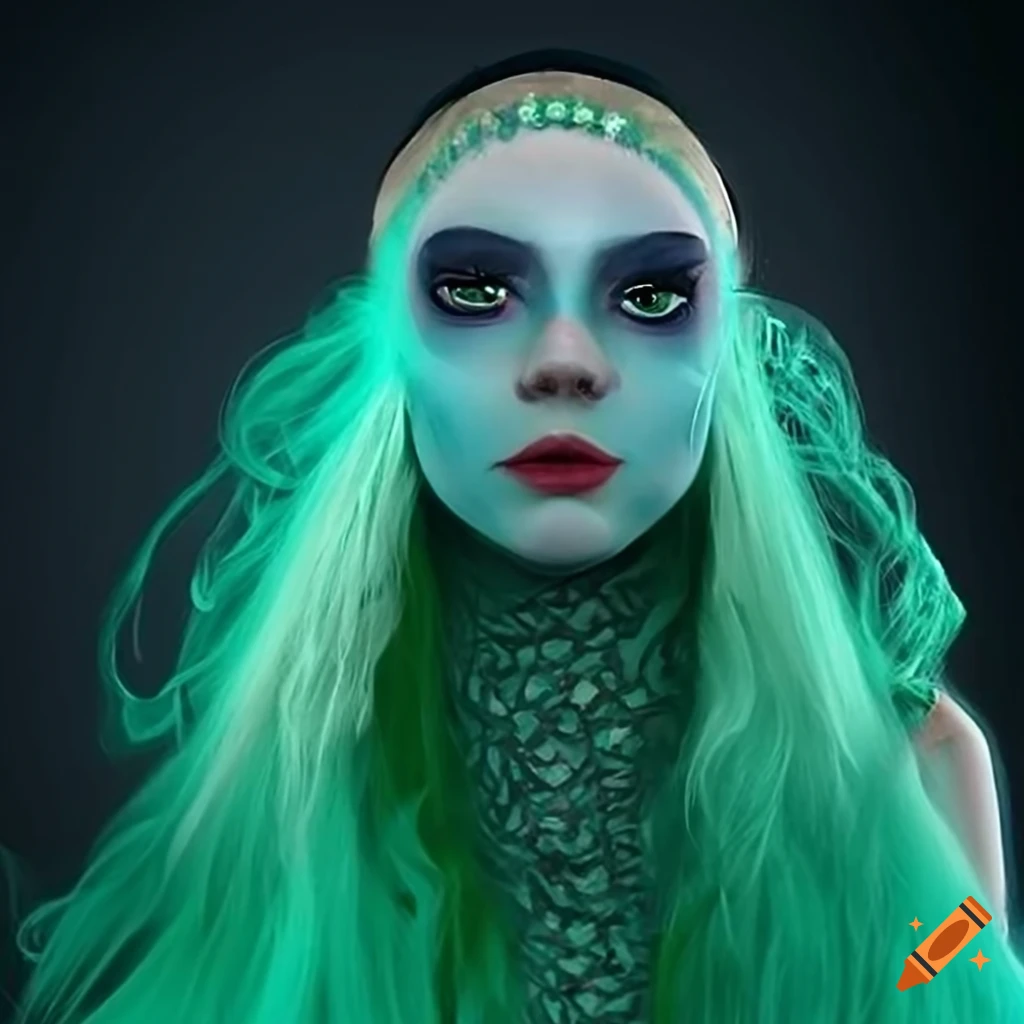 Green Hair Goddessa Woman Who Is Adored Especially For Her Beauty In A Traditional Christian
