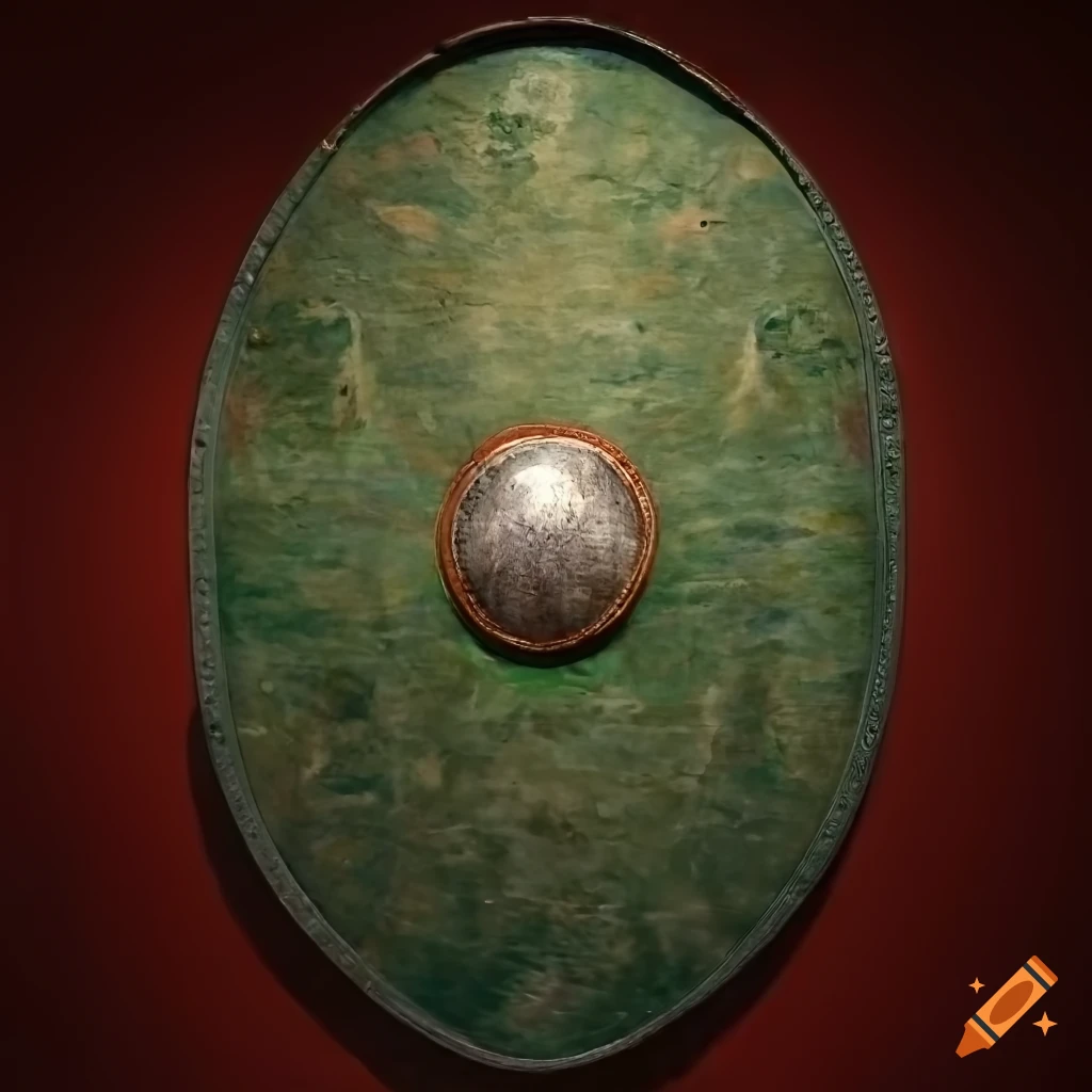 Exquisite monet-style landscape painting on a large battle shield on ...