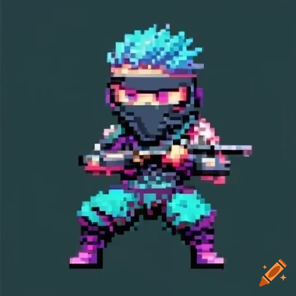 Cyberpunk ninja pixel art sprite on Craiyon
