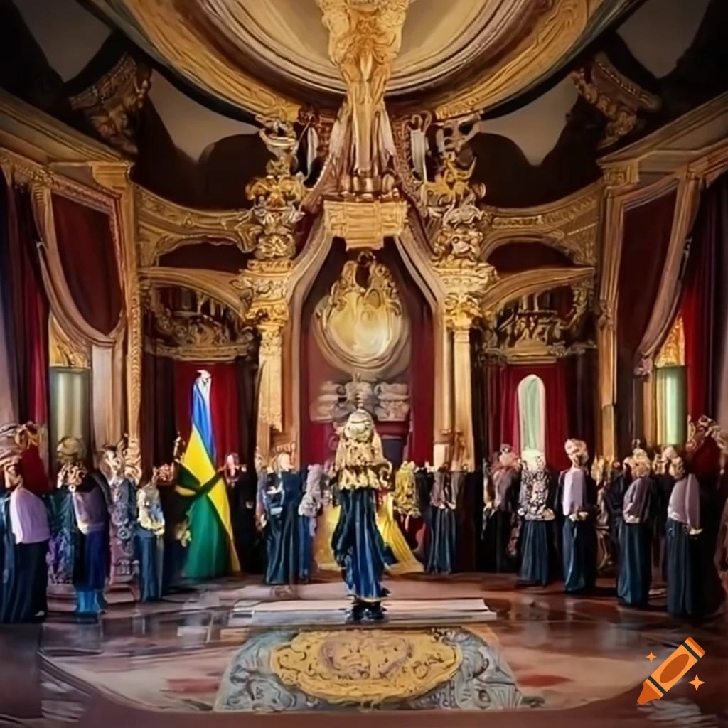 Brazilian king in a palace with ministers on Craiyon