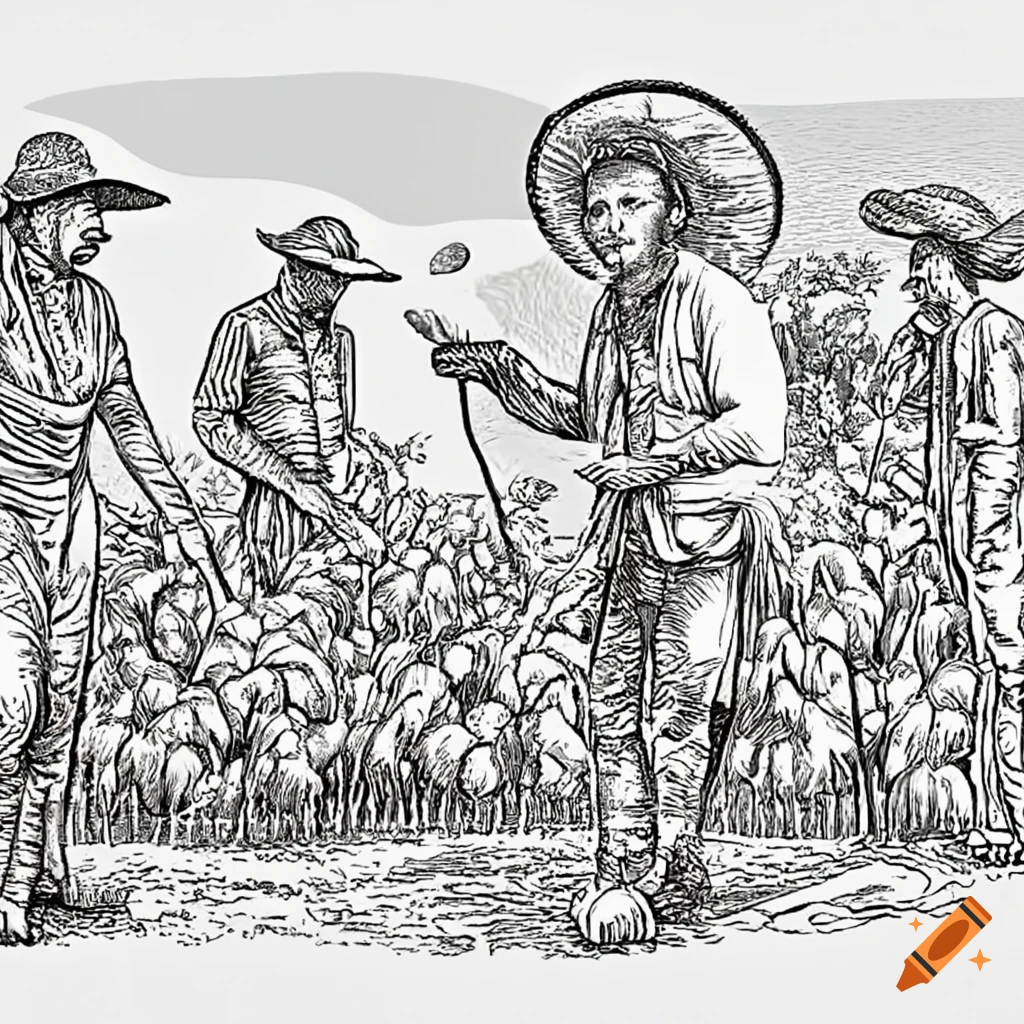 Engraving-style depiction of cotton farming on Craiyon