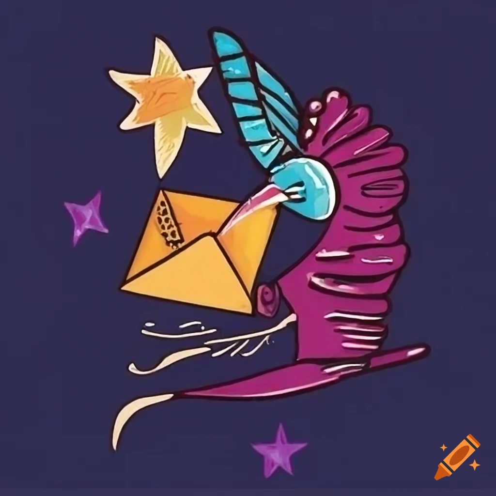 Shooting star and bird with envelope in picasso style on Craiyon