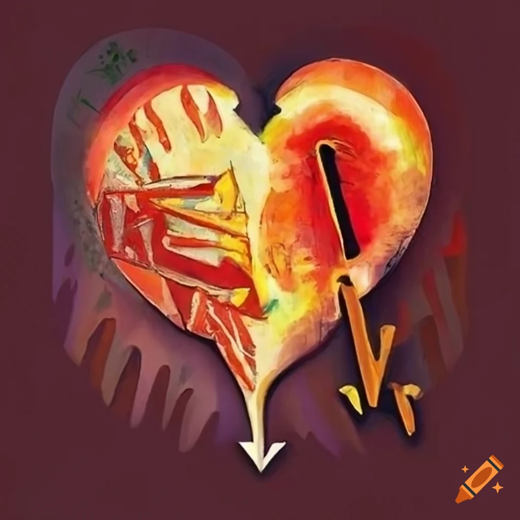 Hearts pierced by flaming arrow in picasso style on Craiyon