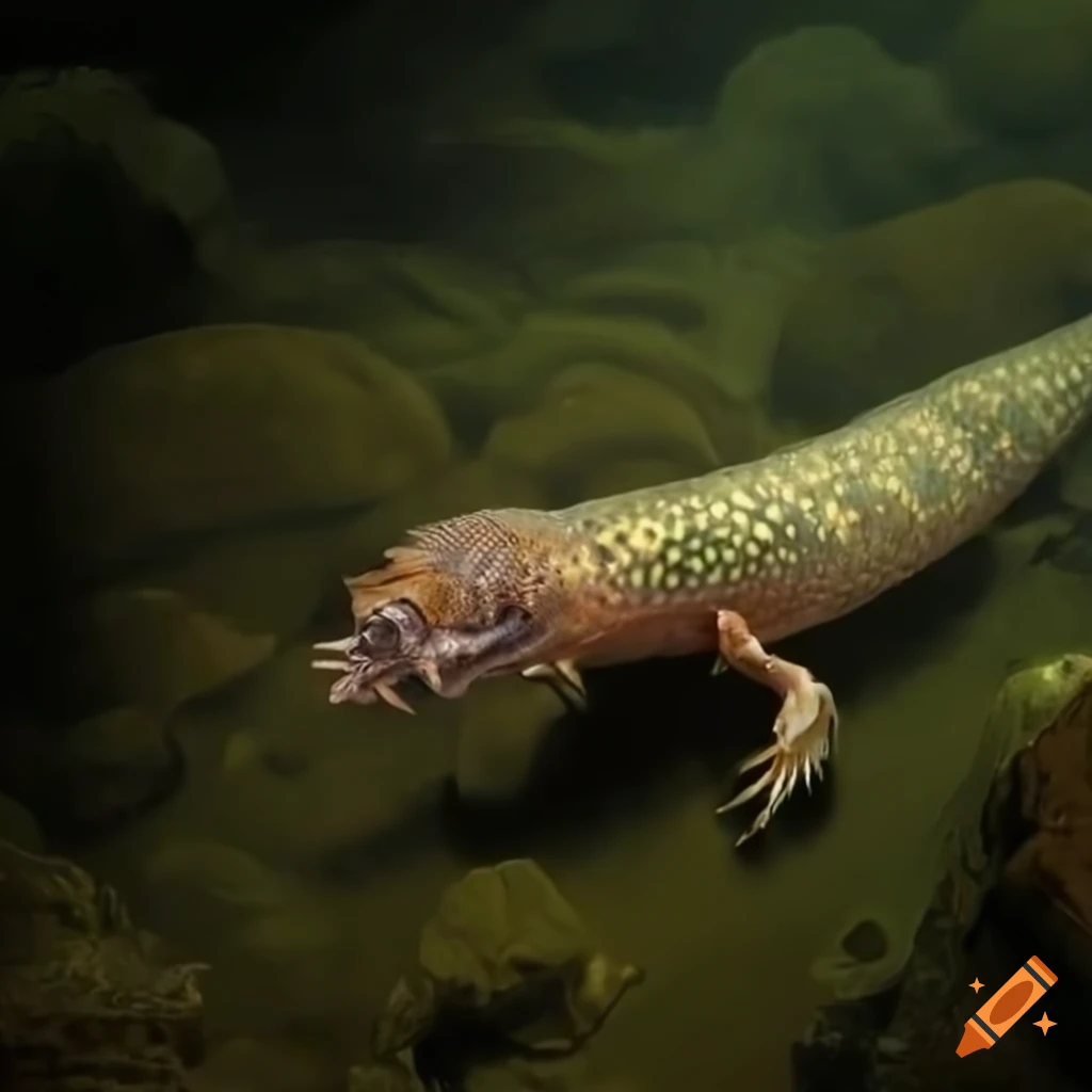 Highly detailed aquatic creature in a river on Craiyon