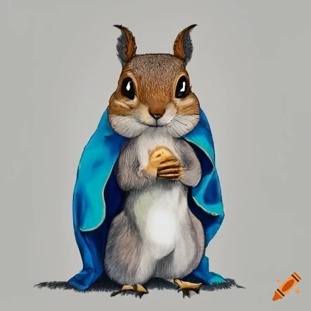 Gray squirrel wearing a blue cloak on Craiyon