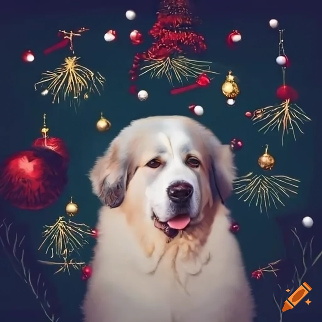 Great Pyrenees dog with a Christmas tree on Craiyon