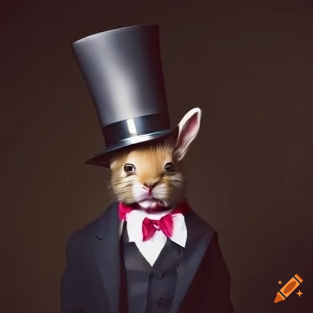 Adorable magician's rabbit in a top hat on Craiyon