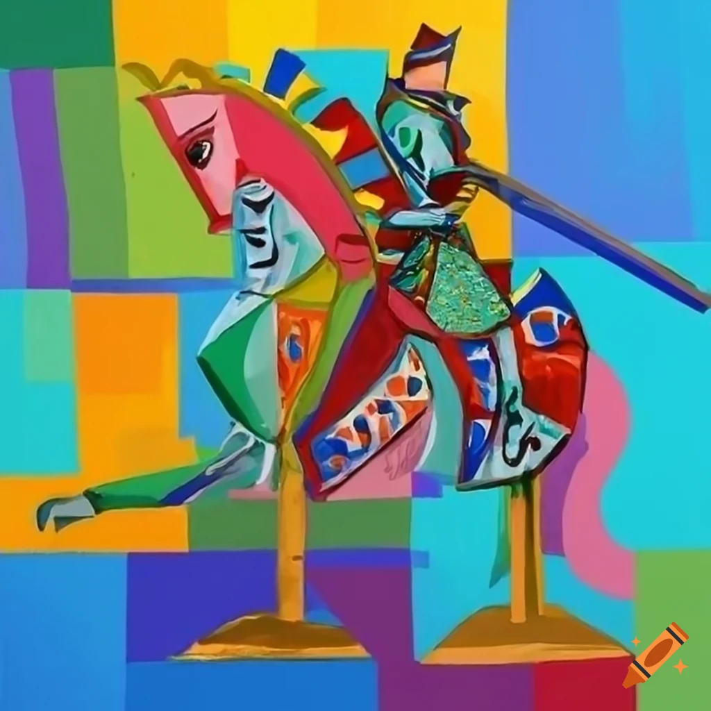 Colorful knight on a horse in picasso style on Craiyon