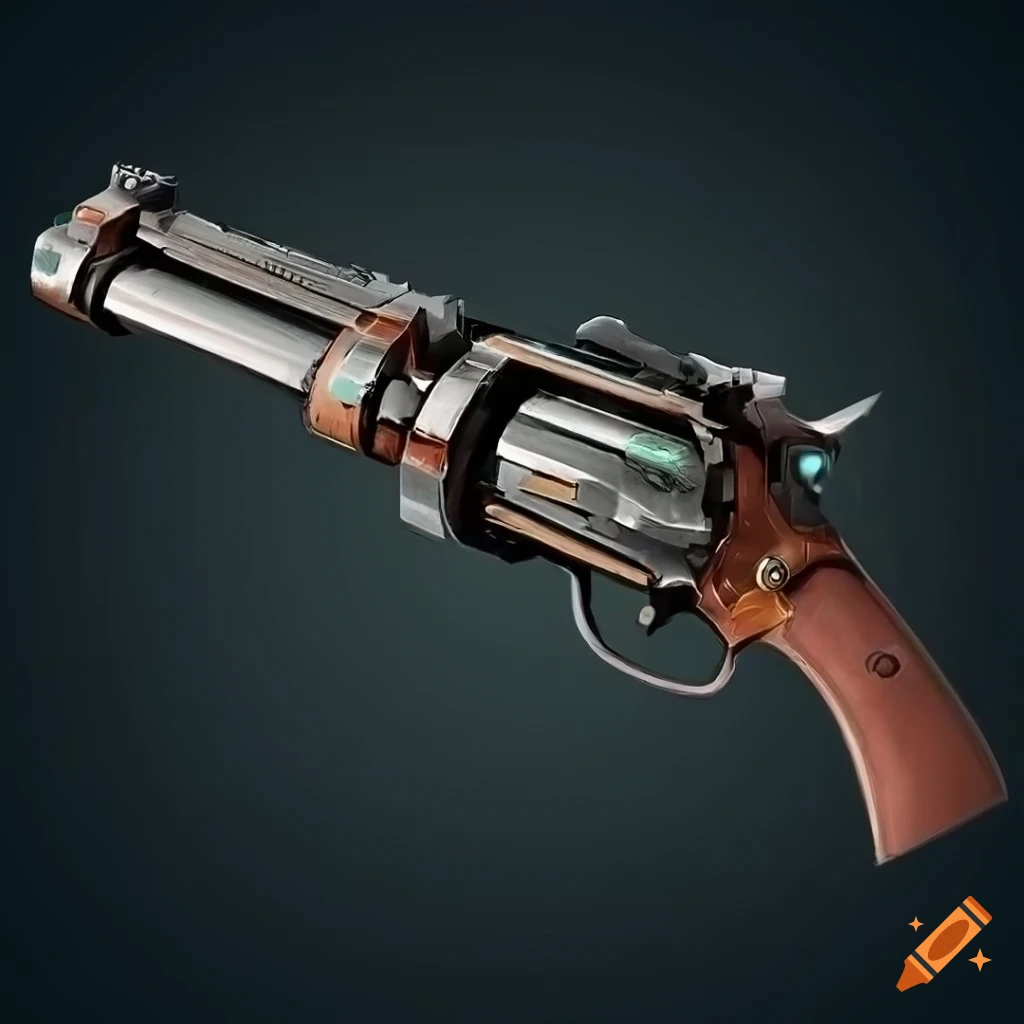 Revolver with long barrel in science fiction art deco design on Craiyon