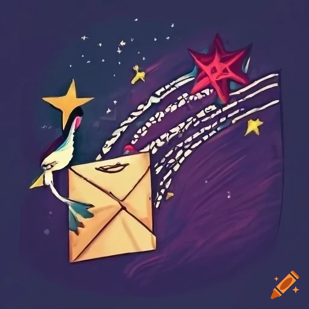 Shooting star and bird with envelope in picasso style on Craiyon