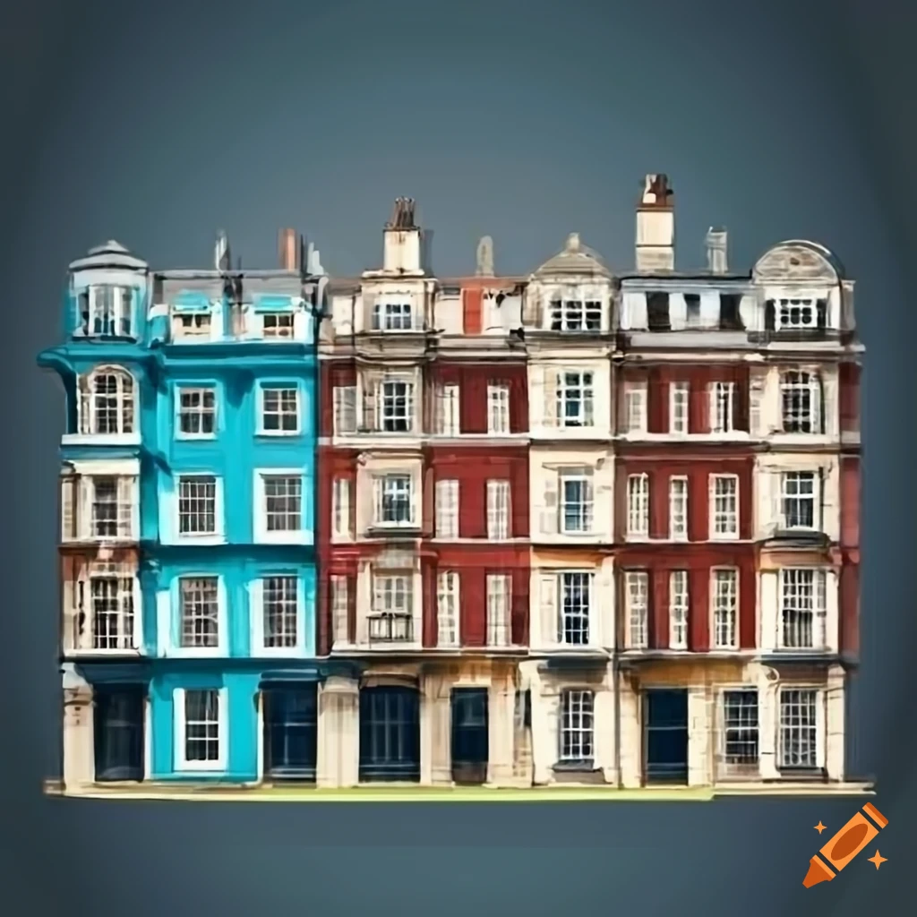 Row of london buildings with solid background on Craiyon